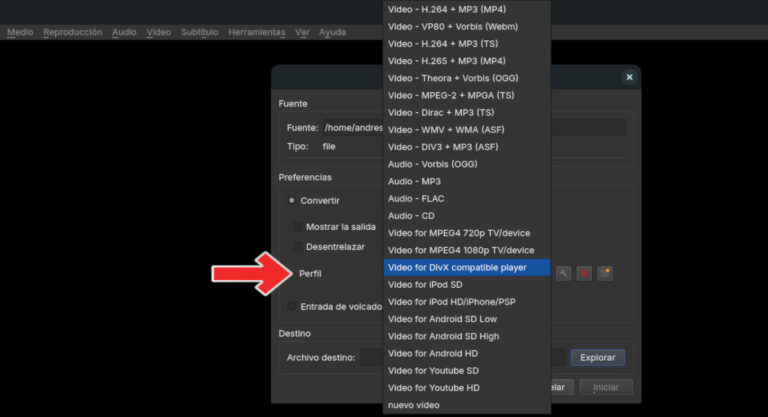 How to change the format of a video with VLC