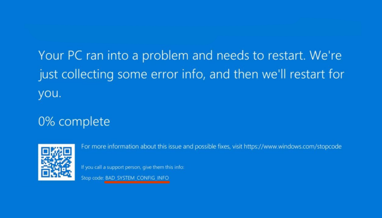 Solucionar error BAD SYSTEM CONFIG INFO en Windows