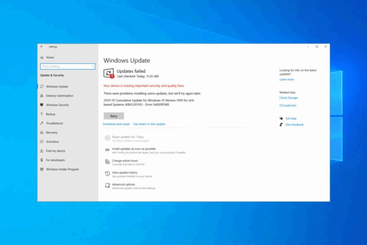 Cómo solucionar el error 0x800f0988 en Windows 10