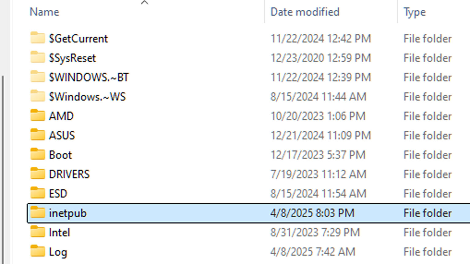 No borres la carpeta inetpub en Windows
