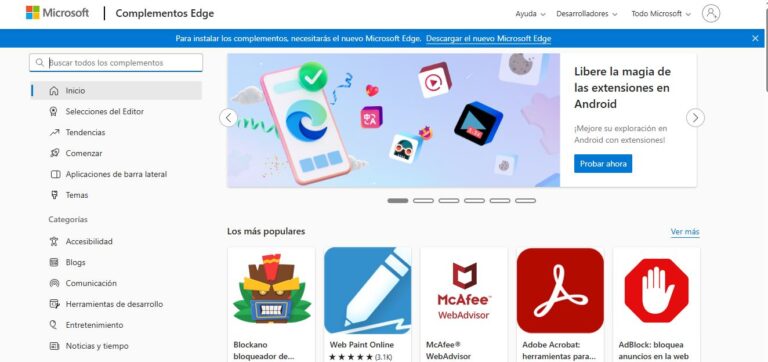 Complementos Edge para desarrolladores web