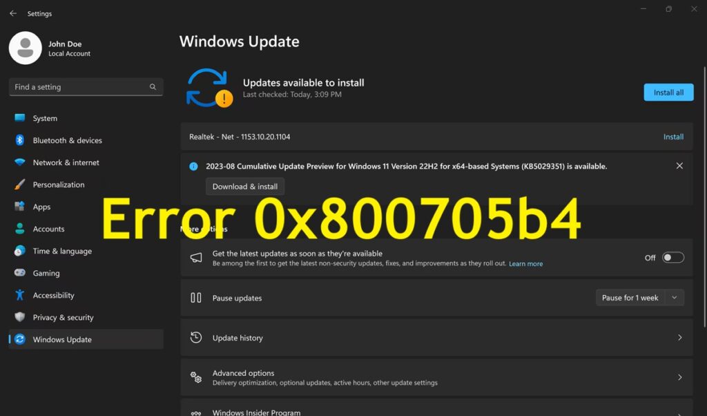 Error 0x800705b4 en Windows: causas y soluciones